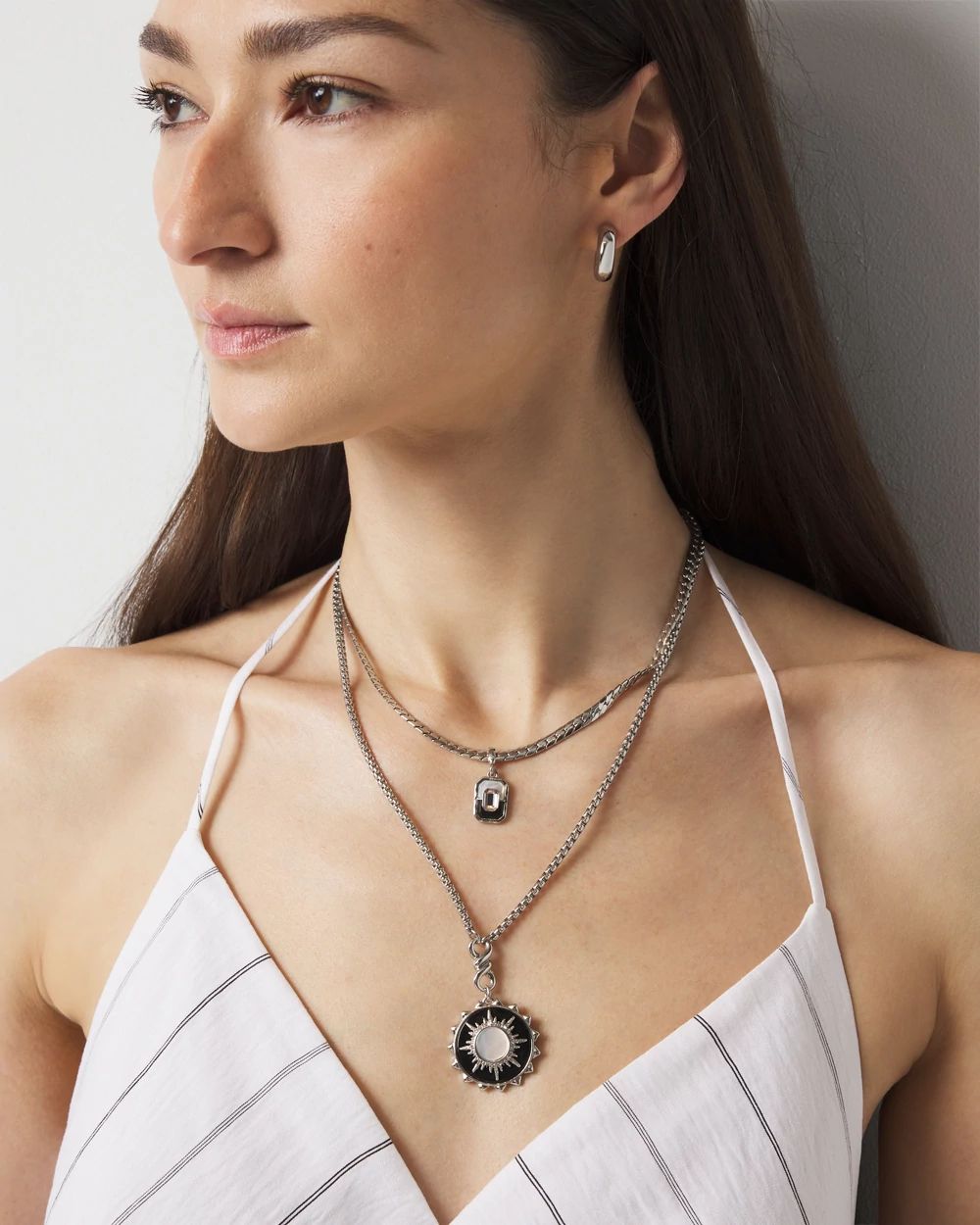Silver Onyx Charm Necklace | White House Black Market